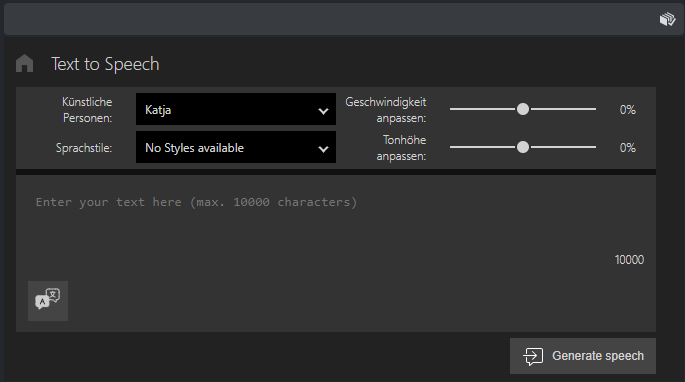 Text to Speech - Benutzerhandbuch